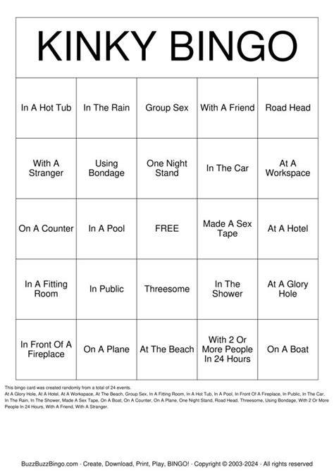 KINKY SEX BINGO Bingo Cards To Download Print And Customize