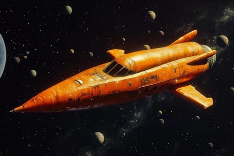 premium photo vintage spaceship orbiting in asteroid belt