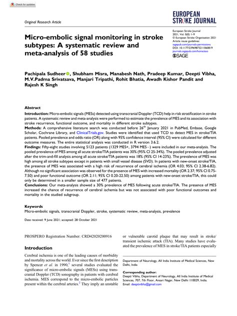 Pdf Micro Embolic Signal Monitoring In Stroke Subtypes A Systematic