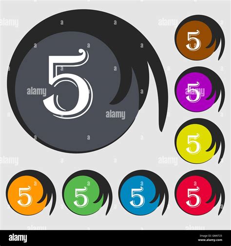 Number Five Icon Sign Symbols On Eight Colored Buttons Vector Stock