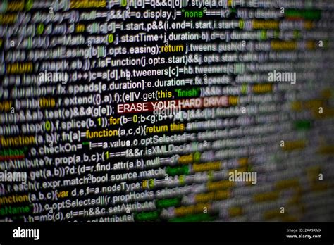 Macro Photo Of Computer Screen With Program Source Code And Highlighted