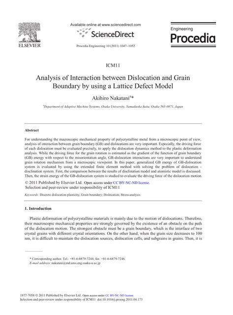 Pdf Analysis Of Interaction Between Dislocation And Grain Boundary By Using A Lattice Defect Model