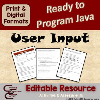 Ready To Program Java User Input Editable Coding Activities Assessments