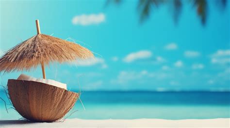 Premium Photo Tropical Coconut Summertime Beverage Under A Vacation Cover With A Big Copy