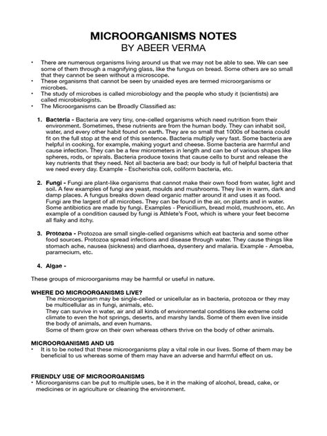 Bio Review Notes Microorganisms Class 8 Pdf Food Preservation