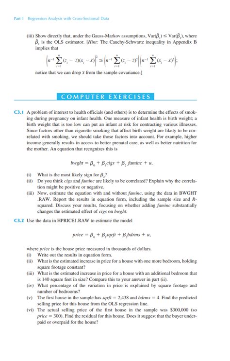 Solved Part 1 Regression Analysis With Cross Sectional Data Chegg Com