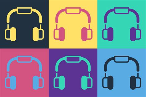 컬러 배경에서 격리된 팝 아트 헤드폰 아이콘입니다 이어폰 음악 서비스 커뮤니케이션 및 운영자를 청취하기위한 개념 벡터 Dj에 대한 스톡 벡터 아트 및 기타 이미지 Istock