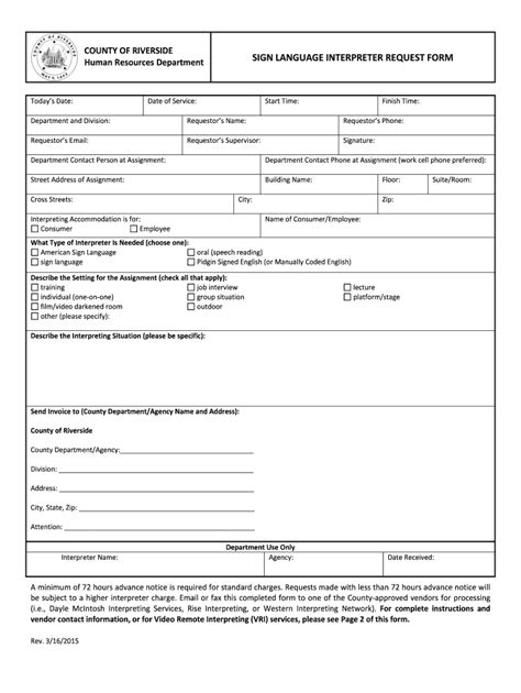 Fillable Online County Of Riverside Human Resources Department Todays Date Sign Language
