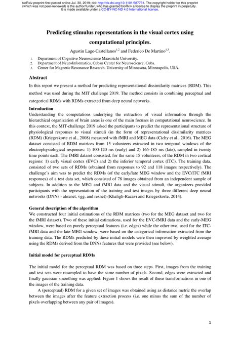 Pdf Predicting Stimulus Representations In The Visual Cortex Using