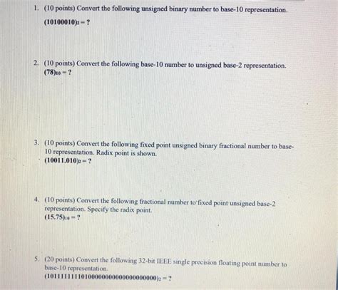solved 1 10 points convert the following unsigned binary