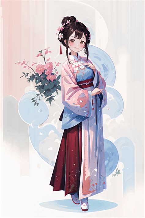 手绘卡通少女古装美女汉服女生人物插画