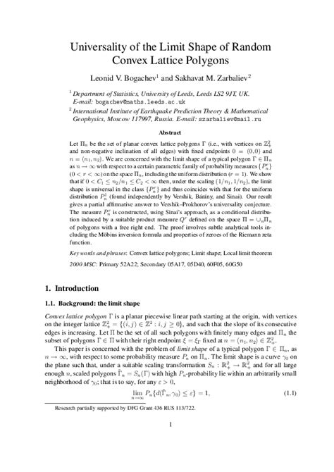 Pdf Universality Of The Limit Shape Of Random Convex Lattice Polygons