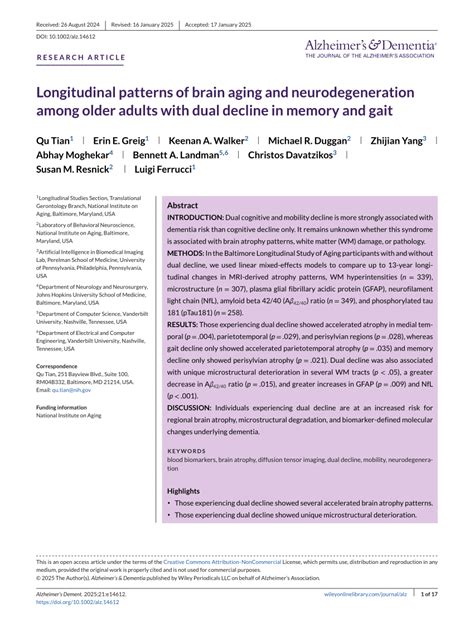 Pdf Longitudinal Patterns Of Brain Aging And Neurodegeneration Among Older Adults With Dual