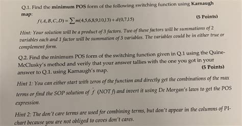 Solved Q1 Find The Minimum Pos Form Of The Following