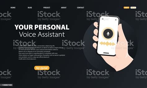 스마트폰 일러스트레이션에서 개인 음성 비서 어두운 테마 웹 페이지 탬플레이트 벡터 Eps 10 백그라운드에서 격리 Brand