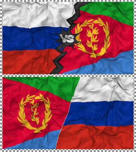 Premium Psd Eritrea Vs Russia Half Combined Flag Cloth Bump Texture 3d Rendering