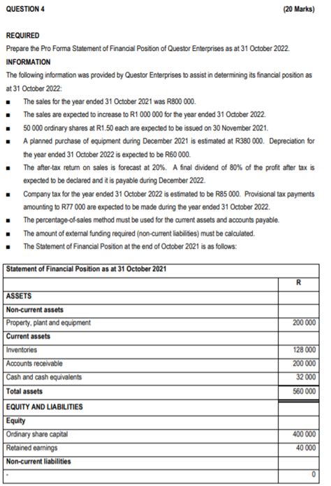 Solved REQUIRED Prepare The Pro Forma Statement Of Financial Chegg Com