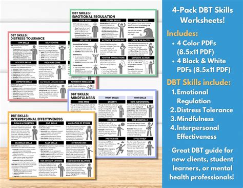 Dbt Skills Worksheets Bundle Set Digital Printable Cognichealth