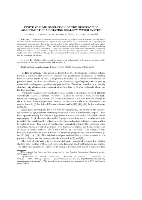 pdf finite volume simulation of the geostrophic adjustment in a