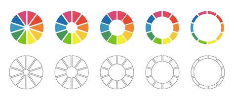 Circle Section Graph Set Of Donut Charts Pies Segmented On 10 Equal Parts Wheels Divided In
