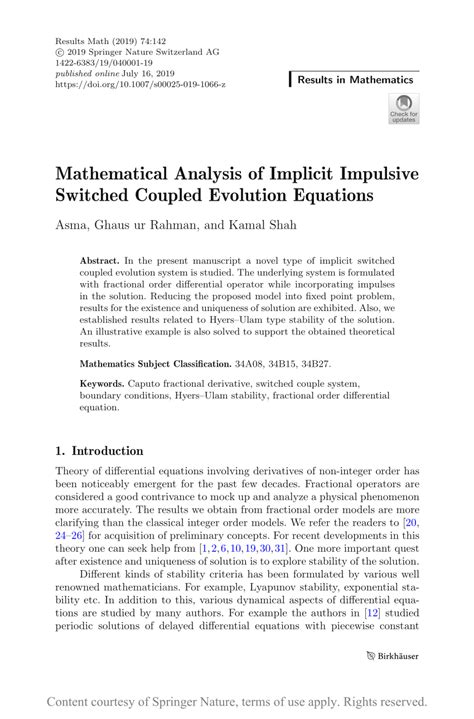 Mathematical Analysis Of Implicit Impulsive Switched Coupled Evolution Equations Request Pdf