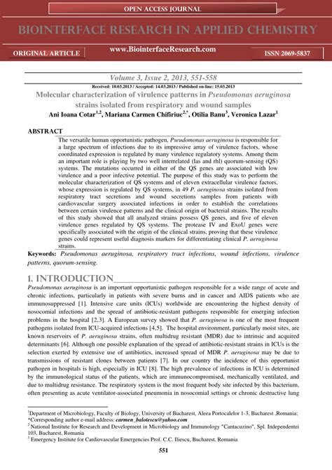 Pdf Molecular Characterization Of Virulence Patterns In Pseudomonas Aeruginosa Strains