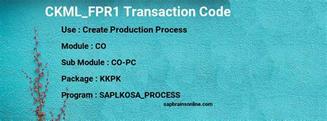 CKML FPR1 SAP Tcode For Create Production Process