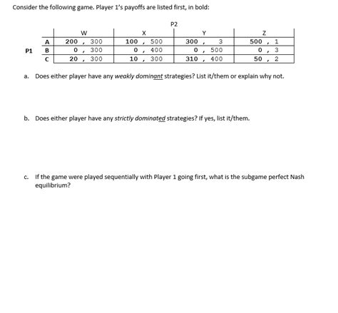 Solved Consider The Following Game Player 1s Payoffs Are