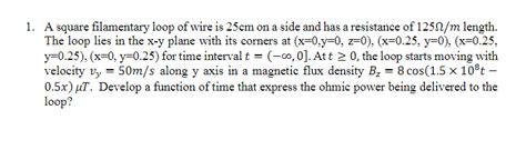solved a square filamentary loop of wire is 25cm on a side