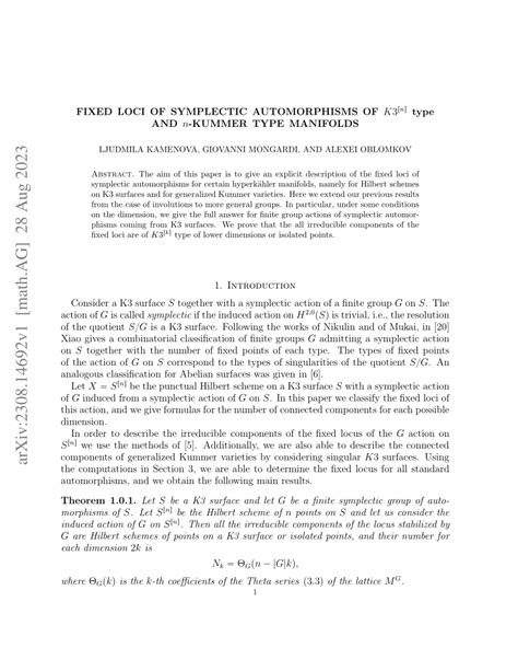 Pdf Fixed Loci Of Symplectic Automorphisms Of K3 N And N Kummer Type Manifold