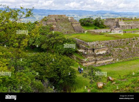 Zapotec Pyramid View From The South Platform Monte Alban Archeological Site Oaxaca México