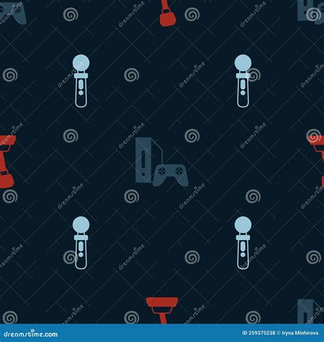 Set Gear Shifter Game Console With Joystick And Vr Controller Game On Seamless Pattern Vector