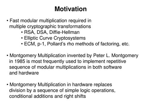 Ppt An Optimized Hardware Architecture For The Montgomery Multiplication Algorithm Powerpoint