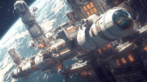 A Futuristic Space Station Orbiting Earth Premium Ai Generated Image