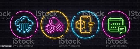 증강 현실 클라우드 스토리지 및 코로나 바이러스 알약 최소한의 라인 아이콘 웹 응용 프로그램의 경우 벡터 인쇄 3차원 형태에