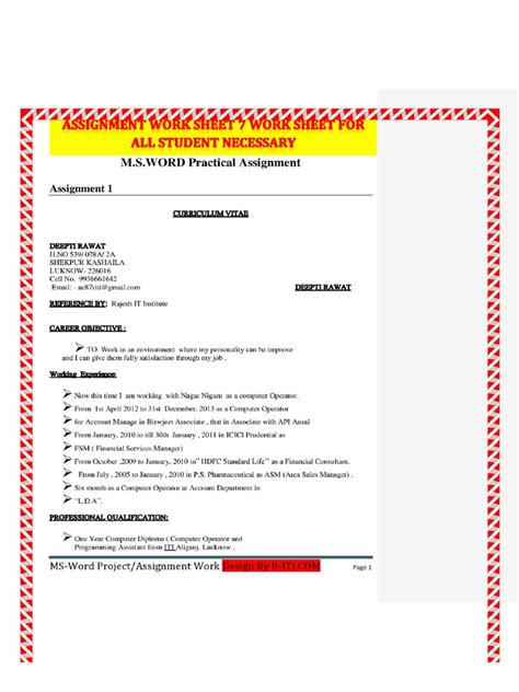 ms word practical work 1 1 pdf
