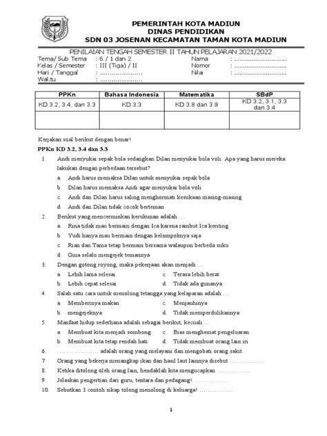 soal pts kelas 3 tema 6 sub 1 2 pdf
