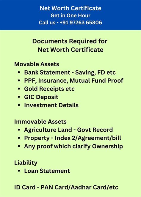 Documents Required For Net Worth Certificate Checklist