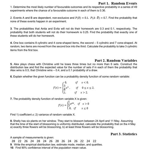 Solved Part Random Events Determine The Most Likely Chegg Com