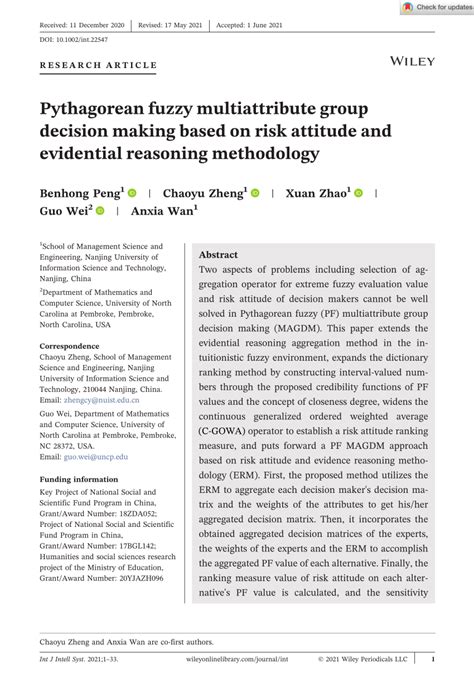 PDF Pythagorean Fuzzy Multiattribute Group Decision Making Based On Risk Attitude And