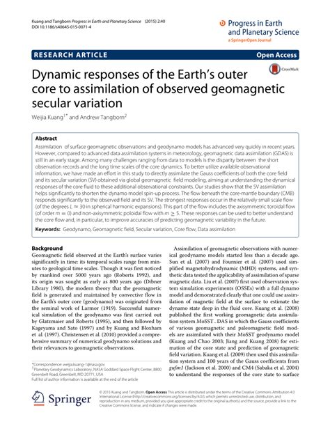 Pdf Dynamic Responses Of The Earths Outer Core To Assimilation Of