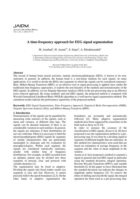 Pdf A Time Frequency Approach For Eeg Signal Segmentation