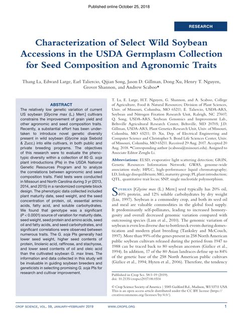 Pdf Characterization Of Select Wild Soybean Accessions In The Usda