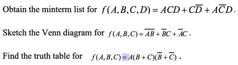 solved obtain the minterm list for f a b c d acd cd