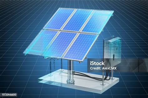 Visualisasi Model Cad 3d Panel Surya Cetak Biru Rendering 3d Foto Stok Unduh Gambar Sekarang