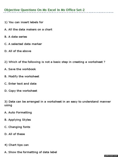 objective questions on ms excel pdf microsoft excel application