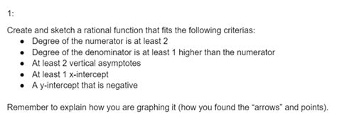 Solved Create And Sketch A Rational Function That Fits The