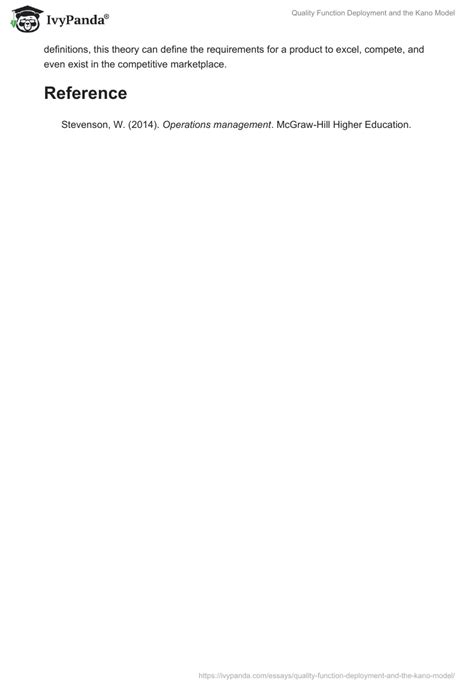 Quality Function Deployment And The Kano Model 342 Words Book Review Example