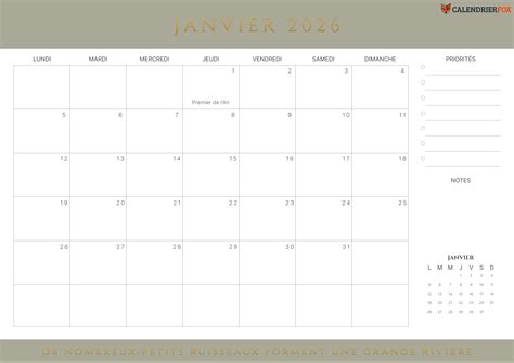 Calendrier 2026 à Imprimer Pdf Gratuit