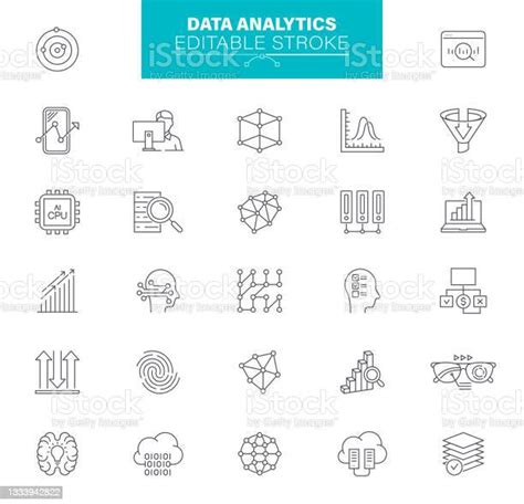 데이터 분석 아이콘 편집 가능한 스트로크 설정 과학 빅 데이터 인공 지능 통계와 같은 아이콘이 포함되어 있습니다 컴퓨터에 대한 스톡 벡터 아트 및 기타 이미지 Istock